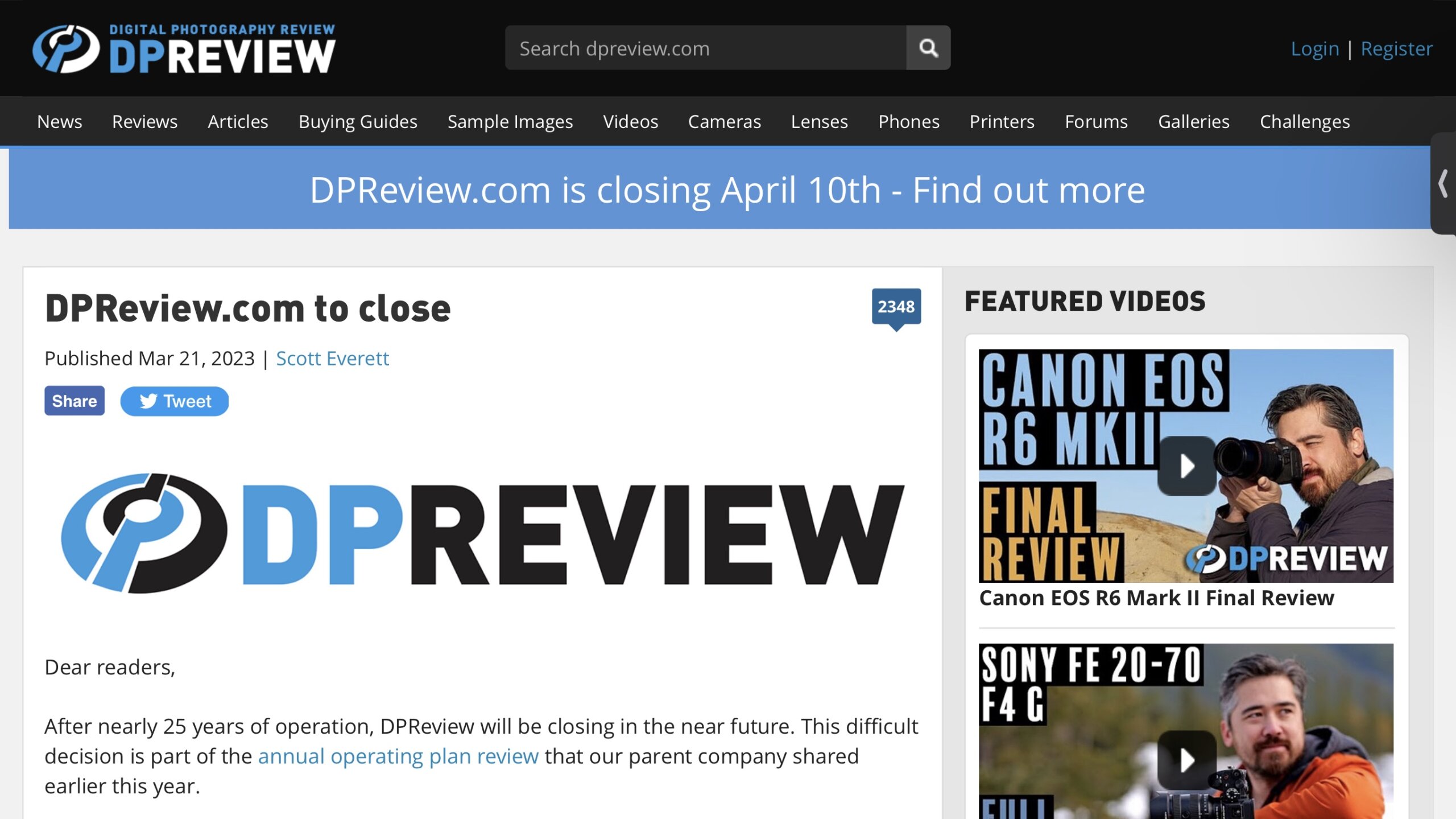 衝撃！カメラ情報＆レビューサイトDPReviewが4月10日に25年の歴史に幕を下ろすことを決定 | Dmaniax.com